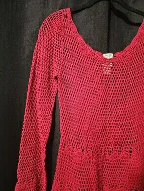 Free People | Dresses | Free People Red Crochet Bell Sleeve Maxi Dress ...